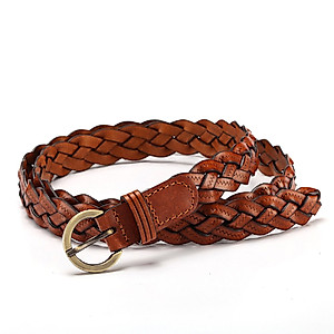 MoYoTo® Women's Fashion Thin Braided Leather Belt For Dress with Buckle 20mm (Brown)
