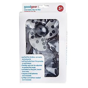 Good Gear Soft Fin Clip On Fan for Travel Stroller, Baby Crib & Car Seat - Black Dots/Grey