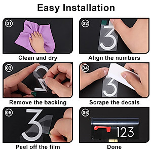 2 inch Reflective Mailbox Numbers for Outside, 5 Sets Number Stickers with Sticky Tabs for Easy Backing Peeling, Pre-cut Self Adhesive Vinyl House Numbers