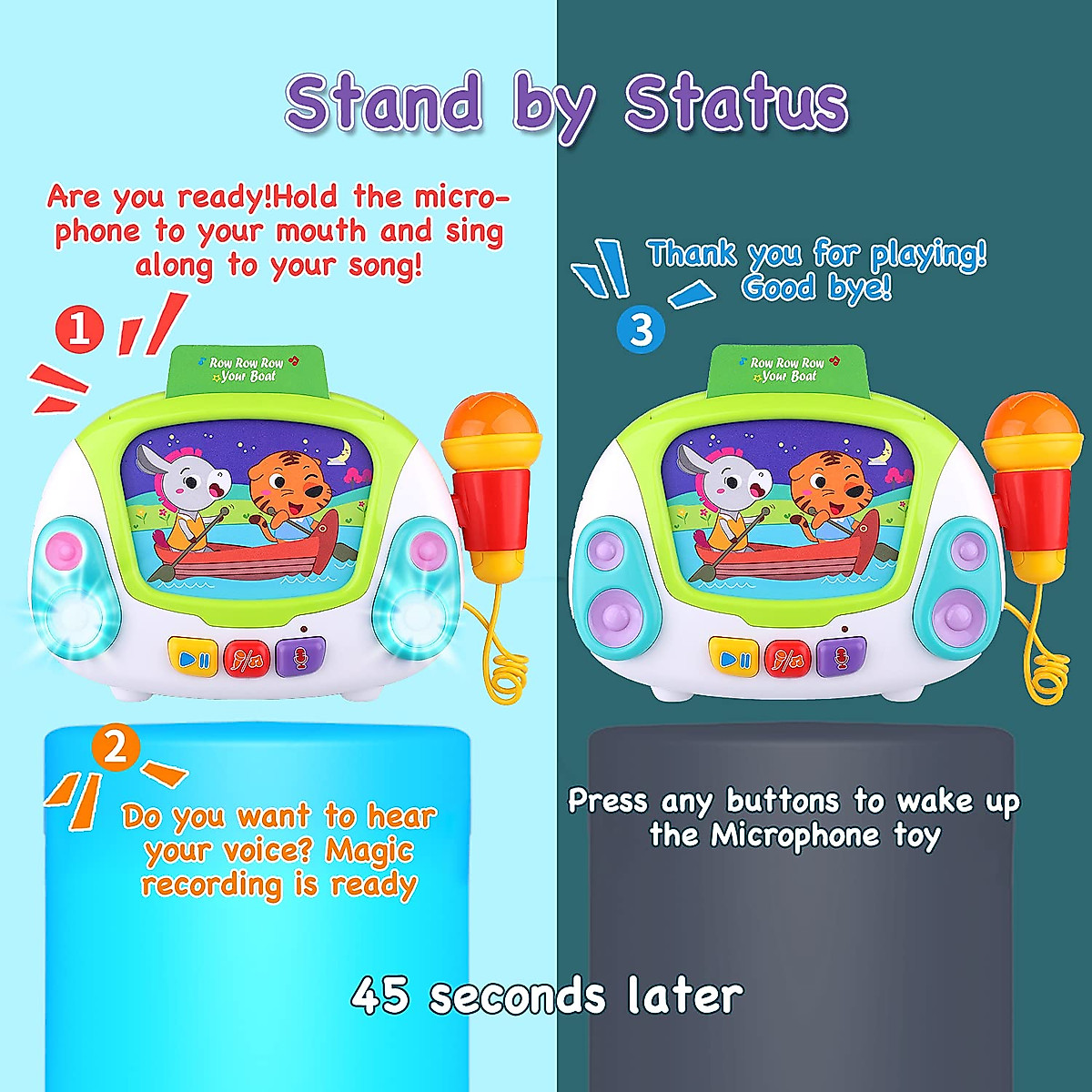 Kidpal Music Toys for Toddlers, Karaoke Jukebox with Microphone for Kids 2 3 4 Year Old Girls and Boys, Baby Musical Toys With Singing Recording & Voice Changing Function Musical Player Gift for Xmas1