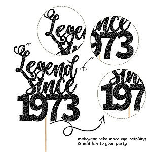 1 PCS Legend Since 1973 Cake Topper 50th Birthday Cake Pick Fifty Hello 50 Funny 50 and Fabulous Cake Decoration for 50th Wedding Anniversary Birthday Party Cake Decorations Supplies Black