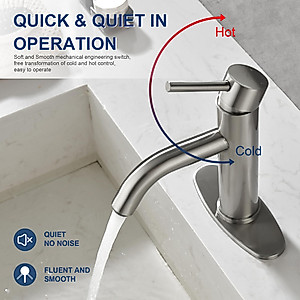 PHICHI Brushed Nickel Single-Handle Bathroom Faucet, 1 or 3 Hole Basin Bath Tap with Pop Up Drain and Deck Plate, Modern One-Hole RV Faucet Washbasin Faucet Countertop
