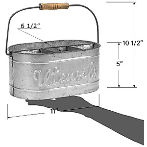 Red Co. 15” x 6.5” Galvanized Metal 4-Compartment Utensil Caddy & Flatware Organizer
