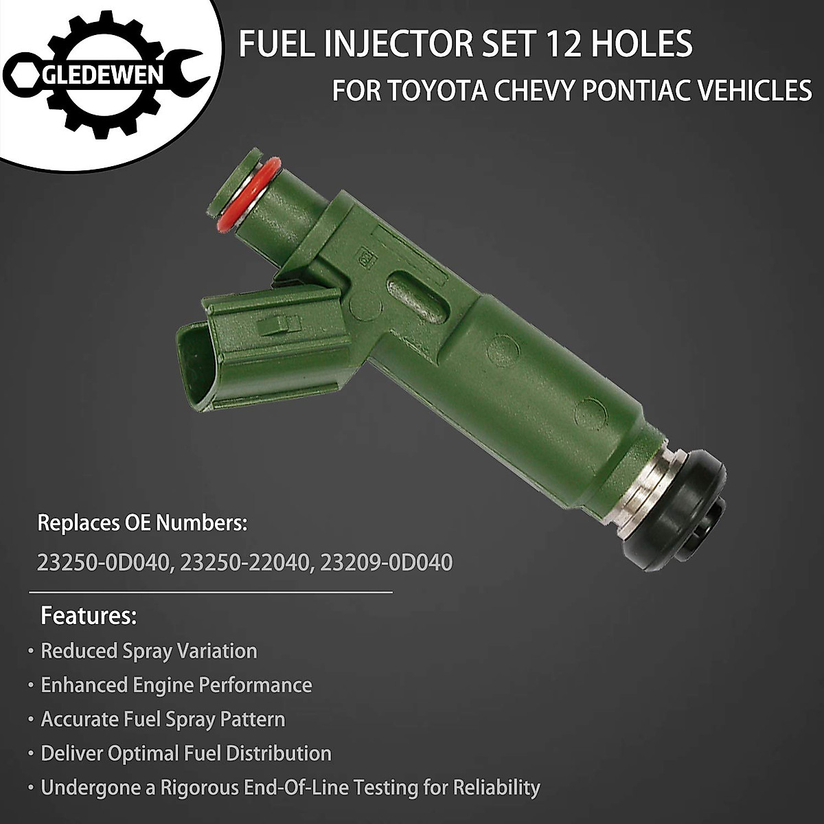 Fuel Injector 12 Holes 4Pcs | 1.8L L4 Gas DOHC | for 2000-2005 Toyota Celica MR2 Spyder 2000-2004 Corolla 03-06 Matrix, 00-02 Chevy Prizm, 03-06 Pontiac Vibe | Replace# 23250-0D040, 23250-22040