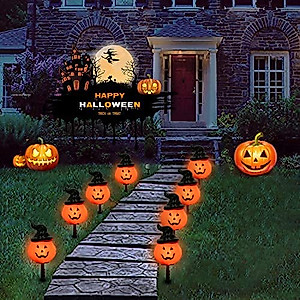 Halloween Decorations Outdoor C7 Halloween Pumpkin Pathway Stake Lights, 7Ft Jack-o-Lantern Garden Stakes with 4 C7 Bulbs, Halloween Pathway String Lights for Outdoor Garden Walkway Party Lighting