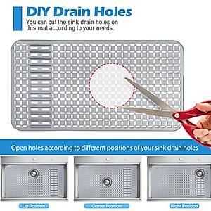 Silicone Sink Mat 26''x14'' Kitchen Sink Protector Mat With DIY Drain Hole, Grey Farmhouse Silicone Sink Mat Protector 1pcs Kitchen Sinks Accessories