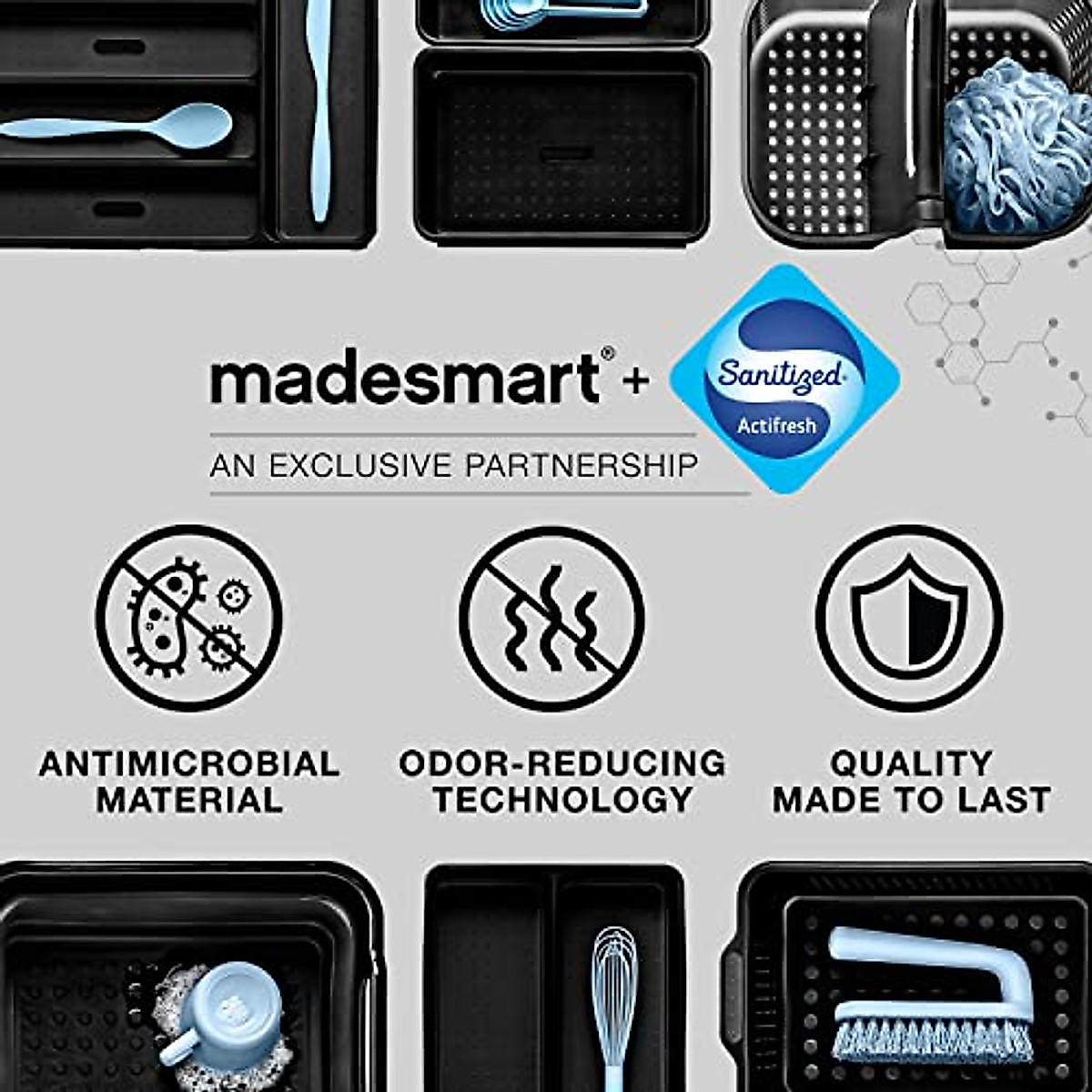 madesmart Premium Antimicrobial Classic 15 x 6 Bin, Drawer Organizer, Multi-Purpose Home Organization, EPA Certified, White