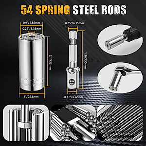 MulWark Super Universal Socket Tools for Men - (7-19 MM) Socket Set with Power Drill Adapter Gadgets for Men Women Birthday Gift for Dad Husband