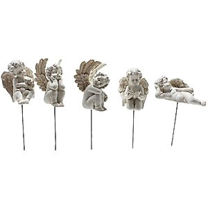 Set of 5pcs Miniature Angel Figurine, Mini White Baby Cherub Wings Fairy Garden Statue Resin Bonsai Ornaments Flower Pot Sculpture for Outdoor Micro Landscape Lawn Décor