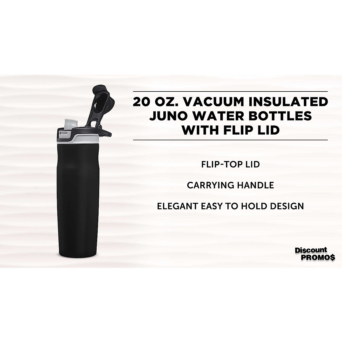 DISCOUNT PROMOS Juno Water Bottles with Flip Lid 20 oz. Set of 6, Bulk Pack - Reusable, Great for Gym, Hiking, Cycling and for School - Black