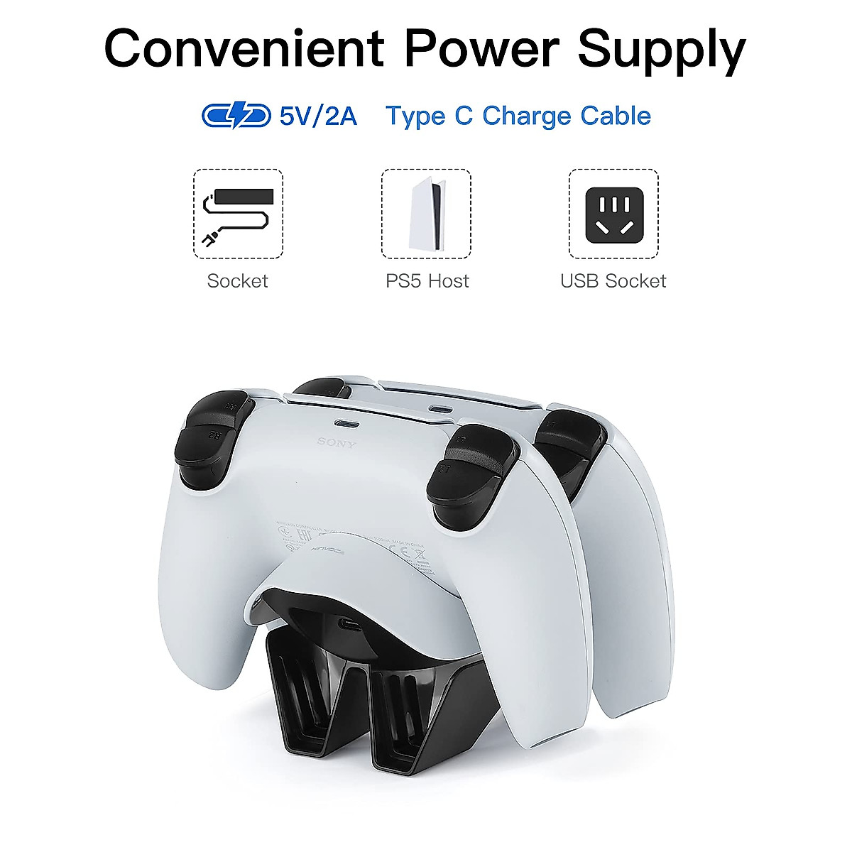 KINVOCA PS5 Charging Station, Playstation 5 PS5 Controller Charger Station and Fast Charging Dock for Dual Playstation 5 Controllers with LED Indicators