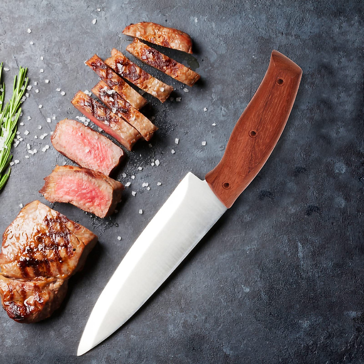 Zerodeko Kitchen Knife Replacement Handle Wooden Knife Repair Handle Cutter Grip Handle Knife Replacement Accessories Parts with Nuts for Home Dark Red