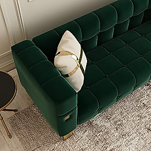 MoLiFaning 89" Modern Chesterfield Velvet Sofas Mid Century Modern Button Tufted Velvet Couches with 2 Pillows and Gold Legs,for Living Room Apartment Bedroom Office (89" Green)