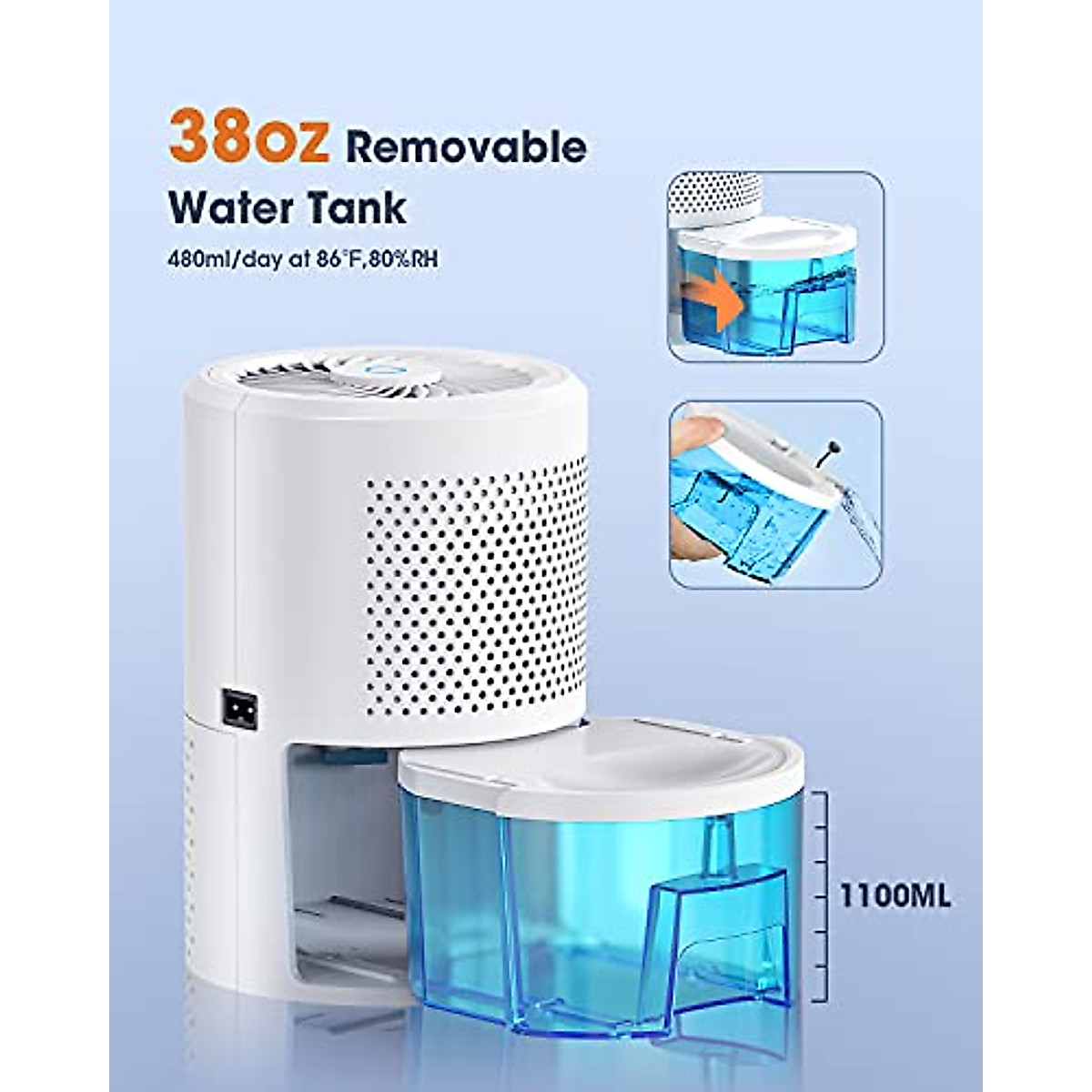 Dehumidifiers - 34oz(1000ml) Small Dehumidifiers for Home Bedroom Bathroom Basement Closet RV, 2200 Cubic Feet (220 Sq ft) Auto-off Portable and Compact Ultra Quiet Mini Electric Dehumidifier