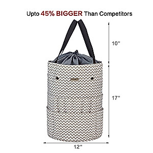 HOMEST Large Crochet Bag with Customized Front Compartment for Knitting Accessories, Yarn Storage with 6 Oversized Grommets, Tote Organizer with Drawstring Closure, Ripple