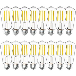 Sunco 16 Pack Dusk to Dawn Indoor Residential Vintage LED Edison Bulbs 75W Equivalent 7W, 850 Lumens Non-Dimmable ST58 Filament 4000K Cool White, E26 Medium Base 120V Clear Glass Light Bulbs