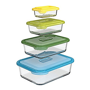 Joseph Joseph Nest Lock Plastic Food Storage Container Set with Lockable Airtight Leakproof Lids, 10-Piece, Multi-Color & Nest Glass Storage Dishes-Multi-Colour, Set of 4, Multicolor