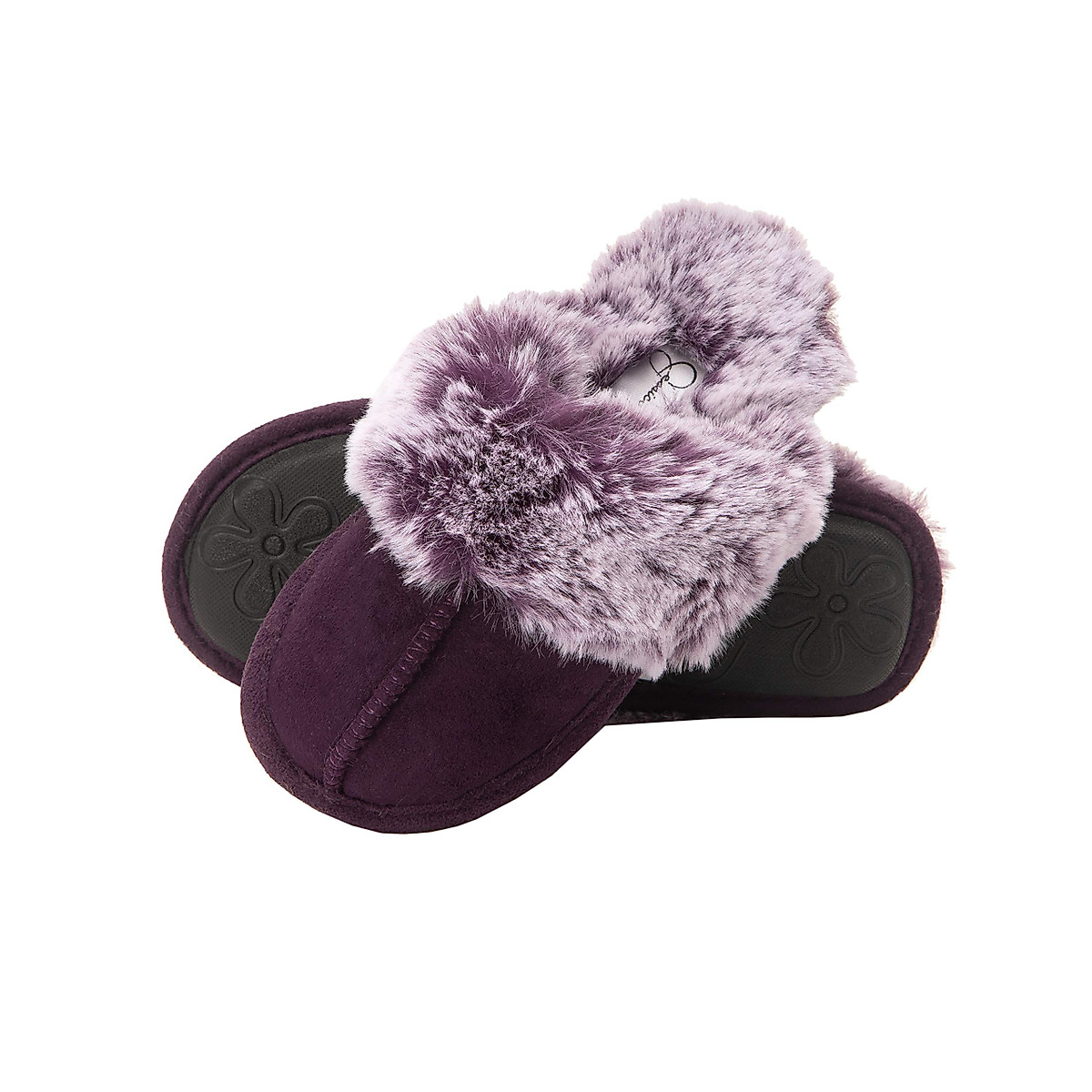 Jessica Simpson Girls Comfy Slippers - Cute Faux Fur Slip-On Shoes Memory Foam House Slipper, Purple, Large Little Kid