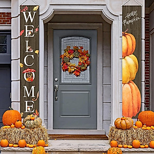 Fall Banner Decorations Outdoor Porch Sign Fall Harvest Festival Banner Thanksgiving Decorations for Pumpkin Autumn Front Door Outside Yard Party Supplies