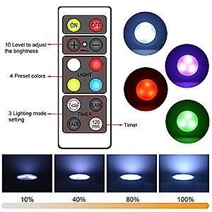 HOLKPOILOT Puck Lights with Remote, Color Changing LED Puck Lights, Battery Operated dimmable Under Cabinet Lights, Under Counter Lights with Timer (4 Pack)