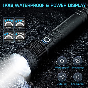 JOSHEN Rechargeable LED Flashlights 900000 High Lumens, Super Bright XHP90.2 Tactical Flashlight with Zoomable,5 Modes, Handheld Powerful Flashlights for Emergencies, Hiking, Camping