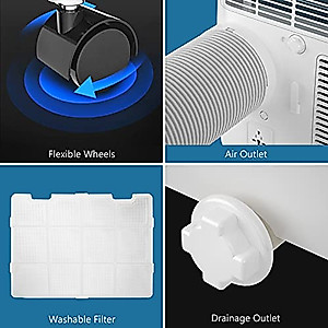 COSTWAY 1,2000 BTU Portable Air Conditioner, Cooling for space up to 450 sq. ft with 3 Modes, Multifunctional Air Cooler with Remote Control and Washable Filter, 3 Fan Speeds & Sleep Mode, Suitable for Bedroom Kitchen