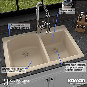 Karran QT-610 Drop-In Quartz Composite 33 in. 1-Hole 60/40 Double Bowl Kitchen Sink in Bisque