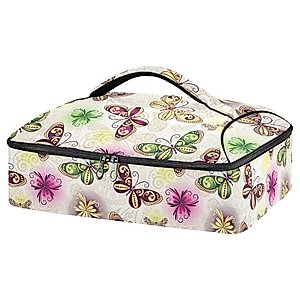Kcldeci Insulated Thermal Food Carrier Insulated Casserole Carrier for Hot or Cold Food,Spring Colorful Butterflies Insulated Tote Bag for Potluck Cookouts Parties Picnic,Lasagna Lugger