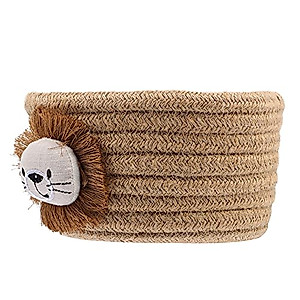 Cabilock Cotton Rope Storage Basket Woven Decorative Laundry Basket with Lion Sundries Hamper Storage Holder Nursery Bin for Bathroom Shelf Makeup Organization Khaki