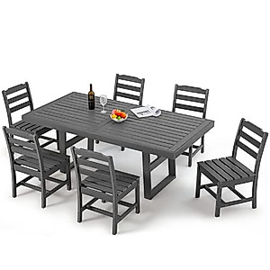 Erinnyees HDPE 7 Piece Patio Dining Set, Garden Furniture Set-6 Patio Dining Chairs and 1 Rectangle Dining Table, Patio Furniture Sets Made of HDPE Material for Backyard, Porch, Lawn and Garden,Gray