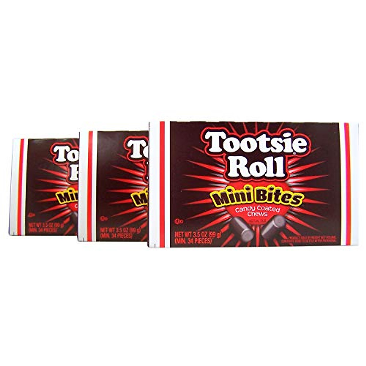 Tootsie Roll Mini Bites Candy Coated Chews Movie Theater Box, 3.5 oz (Pack of 3)