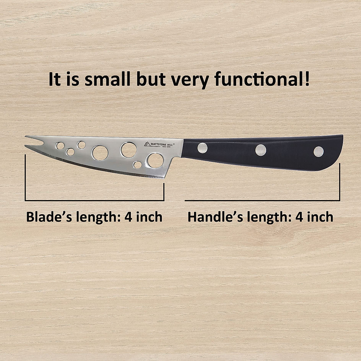 Cheese Knife, MATTSTONE HILL 4 inches All Purpose Cheese Knife - Soft & Semi Hard Cheese Knife, Premium Stainless Steel, Black Handle