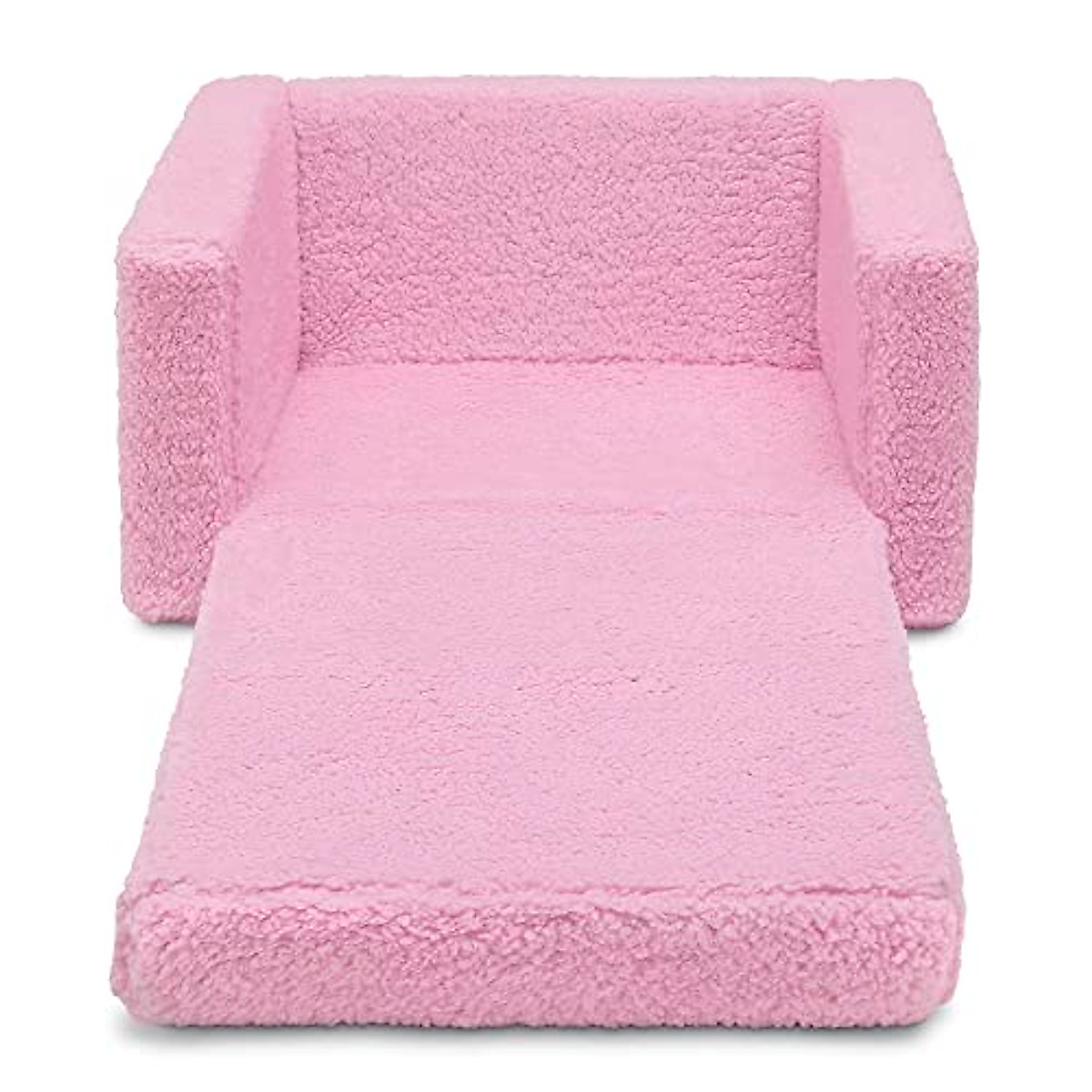 Delta Children Cozee Flip-Out Sherpa 2-in-1 Convertible Chair to Lounger for Kids, Pink