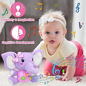 Aiduy Baby Toys 6 to 12 Months - 6 Months Old Plush Elephant Baby Toy Musical Infant Toys - Babies Light Up Toys for 1 Year Old Boy & Girl Newborn Baby Gift 0 3 6 9 12 Months
