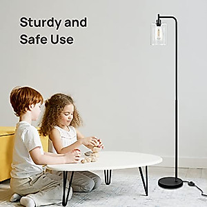 Consciot Industrial LED Floor Lamp, with Hanging Glass Shade, ST64 9W Vintage Filament Bulb, Foot Switch, Modern Standing Lamps Tall Pole Lights for Living Room Bedroom Home Office Reading