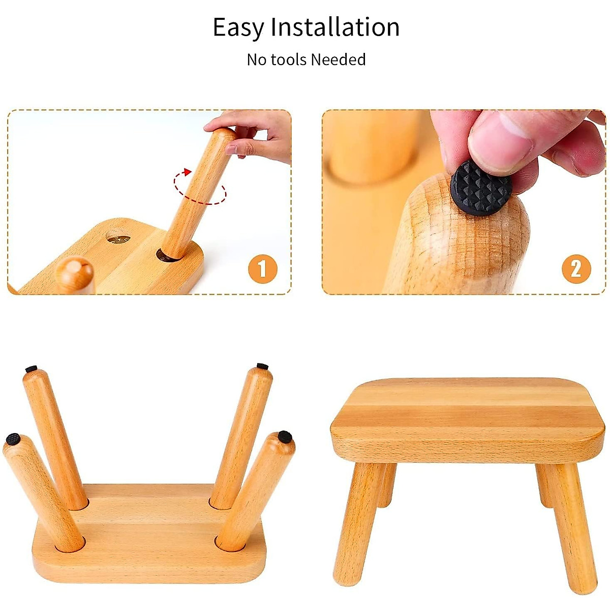 KVIPY Wood Stool Step, Solid Hard Seat Stool with Non-Slip Feet, 10 Inch Doorway Shoe Changing Stool for Bathroom, Living Room, Bedroom, Laundry Room, Garden