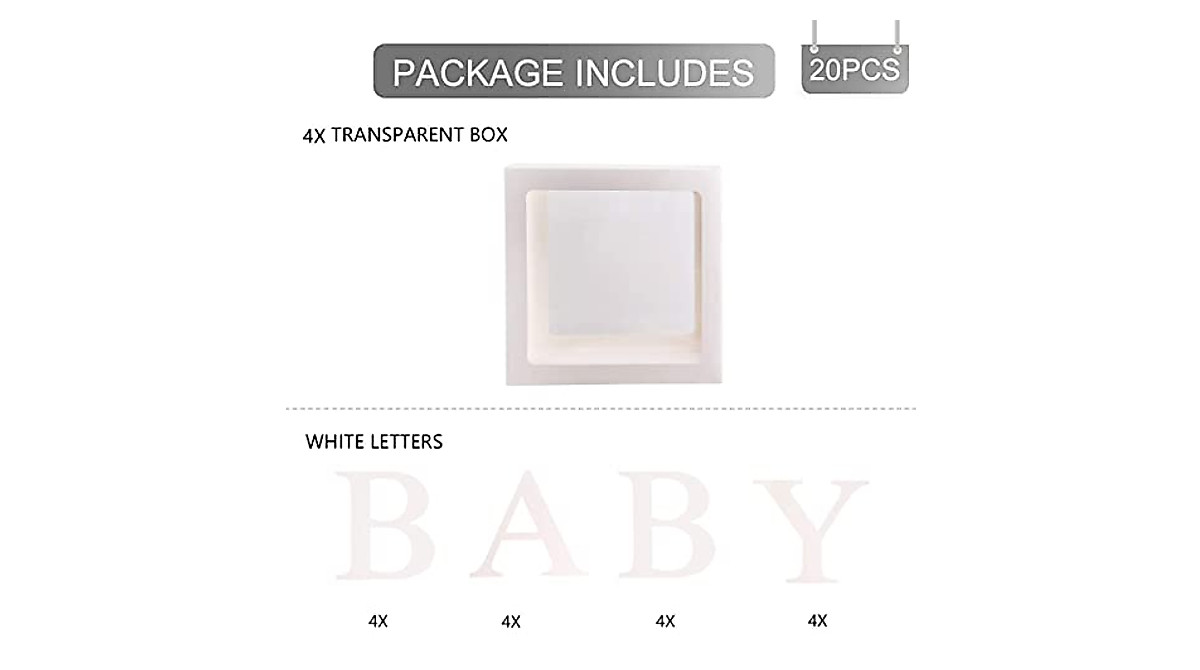 Baby Shower Decorations: Transparent Baby Blocks & Balloon Box Decor