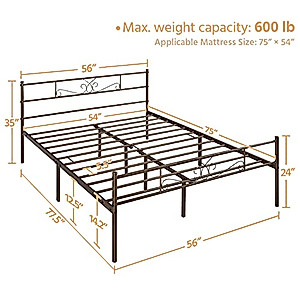 Yaheetech Classic Metal Platform Bed Frame with Headboard and Footboard Flower Design Mattress Foundation Easy Set Up Structure Full Size Bronze