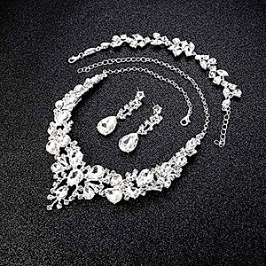 LOYALLOOK Crystal Bridal Jewelry Set for Women Rhinestone Necklace Earrings Bracelet Wedding Bridesmaid Gifts fit with Wedding Dress