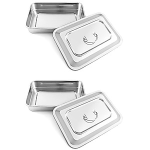 QWORK Medical Surgical Trays, 2 Pack Stainless Steel Dental Instruments Organizer Holder Sterilization Tray for Lab Instrument Supplies, 11.8" x 7.8" x 2"
