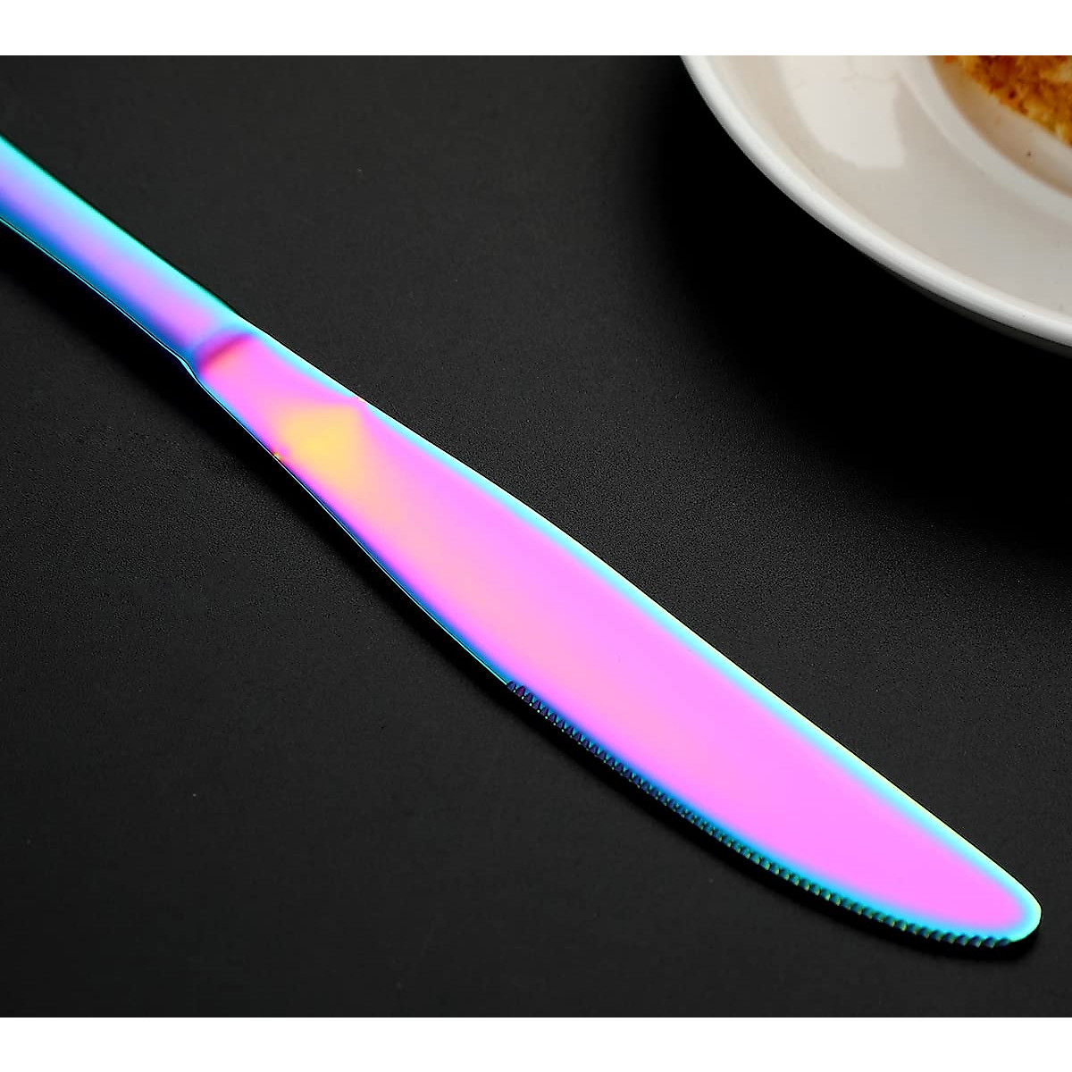 WYT Colorful Dinner Knives Set of 8, Stainless Steel Rainbow Premium Dinner Knife 9.1-Inche, Muticolorful 8-Piece Cutlery Dinner Knives, Mirror Polish, Dishwasher Safe…