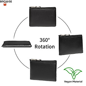 Coin Purse Pouch Change Purse Coin Wallet Change Holder, Vegan Leather Zippered Keychain Mini Coin Bag (Black)