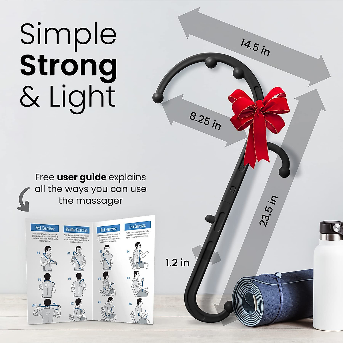 LiBa Back and Neck Massager - Trigger Point Massage Tools for Pain Relief and Self Massage Hook Therapy Handheld Back Neck Shoulder Massager Black - Gift for Women & Men