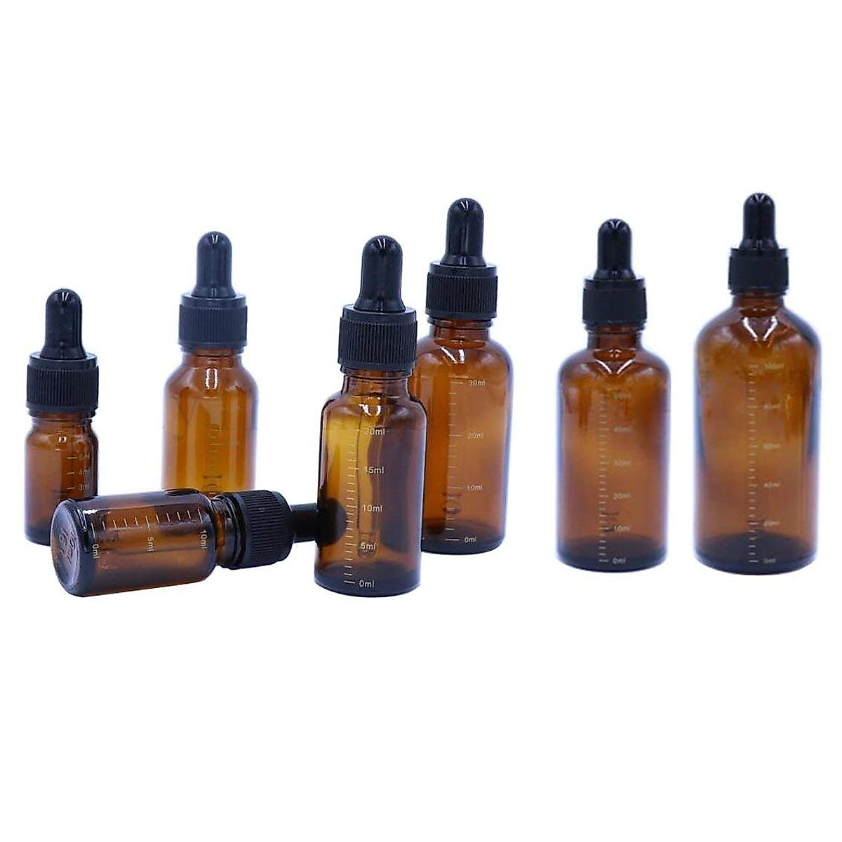 3PCS 50ml/1.7oz Amber Glass Graduated Measurement Dropper Bottle Vials Empty Refillable Storage Container Jar with Black Rubber Cap and Glass Eye Dropper for Essential Oil Aromatherapy