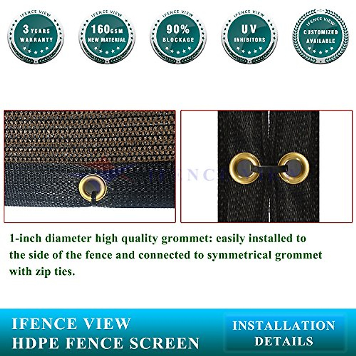 Ifenceview 4'x5' to 4'x50' Brown Shade Cloth/Fence Privacy Screen Fabric Mesh Net for Construction Site, Yard, Driveway, Garden, Railing, Canopy, Awning 160 GSM UV Protection (4' x 5')