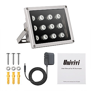 Univivi IR Illuminator, 850nm 12 LEDs Wide Angle IR Illuminator for Night Vision, Waterproof LED Infrared Light with 12V DC Power Adapter for IP Camera, CCTV Security Camera