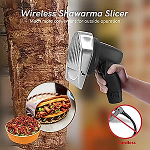 BriSunshine Cordless Electric Gyro Kebab Slicer,80W Portable Sliced Shawarma Cutter Doner Kebab Cutting Knife Machine,with Fast Charger and 2 Rechargeable Power,0.02-0.31" Thickness
