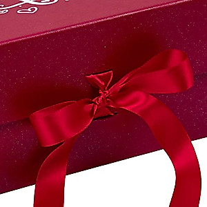 WRAPAHOLIC 1 Pcs 8x8x4 Inches Red Happy Valentine's Day Gift Box with Satin Ribbon, Collapsible Gift Box with Magnetic Closure and 2 Pcs White Tissue Paper, Perfect for Valentine's Day Gift Wrap