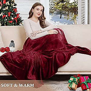 CAROMIO Heated Blanket Electric Throw Christmas Burgundy, Soft Flannel Heating Blankets, Light Heated Throws for Couch with 5 Heat Settings and 4 Hours Auto Shut Off, Red, 50"× 60"