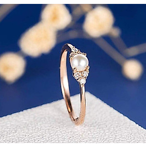 Koguxuix Elegant Pearl Ring 18k Rose Gold CZ Crystal Pearl Ring Fashion Engagement Wedding Jewelry (9)